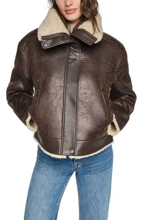 Andrew Marc Ellery Faux Leather & Faux Shearling Aviator Jacket