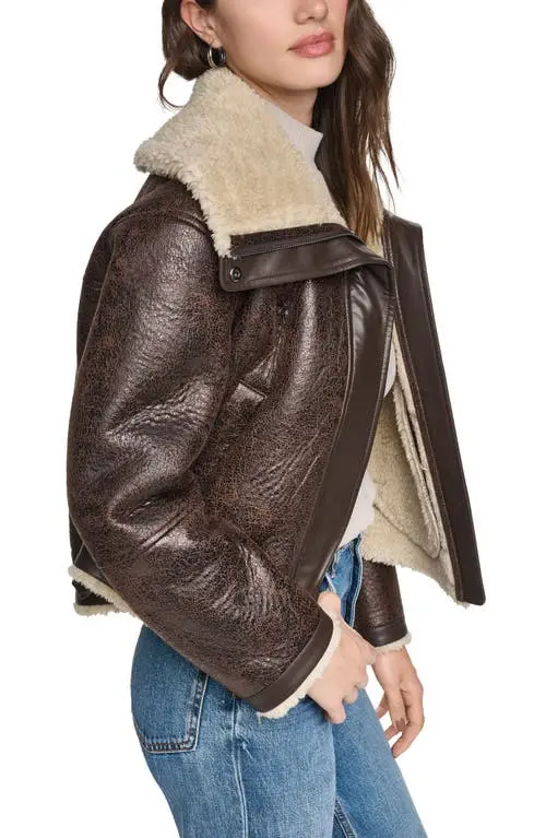Andrew Marc Ellery Faux Leather & Faux Shearling Aviator Jacket