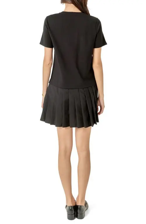 English Factory Mixed Media Pleated Minidress