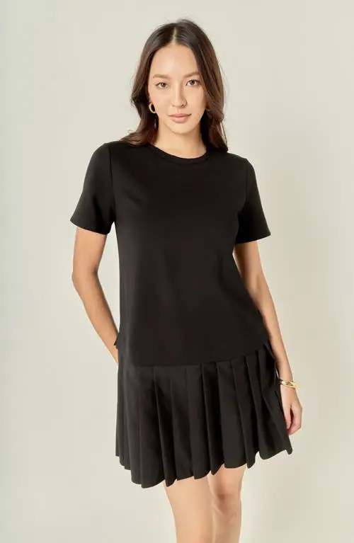 English Factory Mixed Media Pleated Minidress
