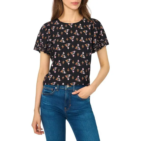 CECE DUPRAZ Shirred Flutter Sleeve T-shirt