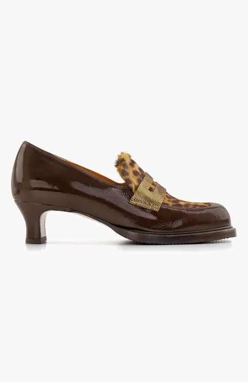 Chie Mihara Brony Leopard Print Patent Peather Pump