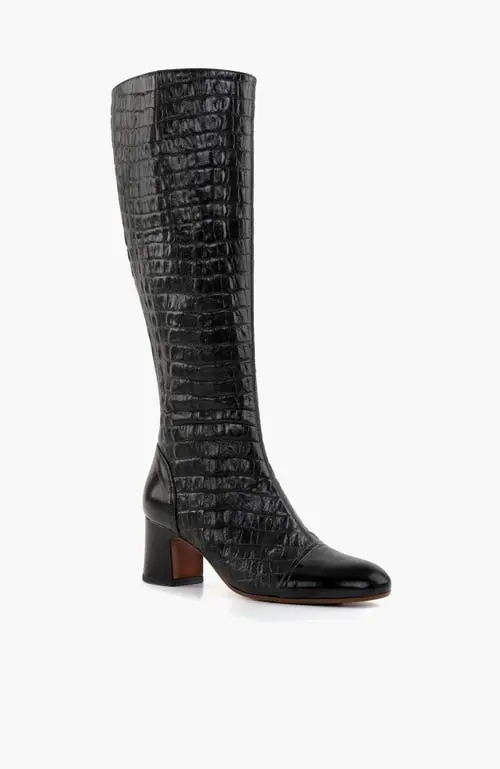 Chie Mihara Nishawa Crocodile-embossed Patent Leather High Boots - Black