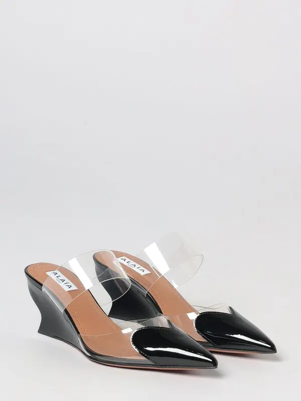Alaïa Le Cœur Patent Leather Wedge Mules With Almond Toe - Black