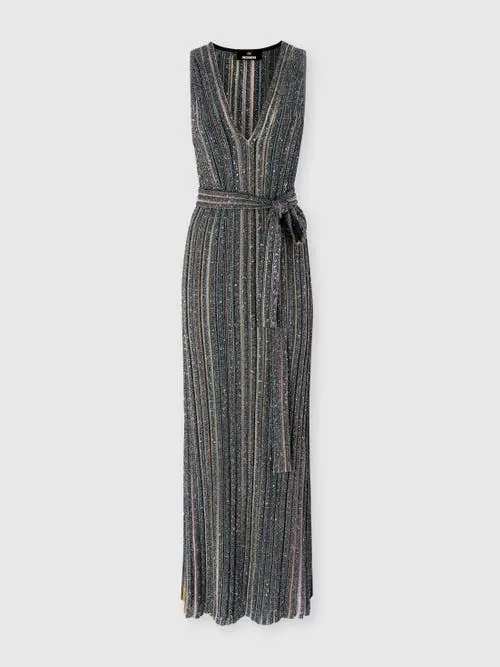 Missoni Long Knit Dress With Sequins And V-neck - Multicoloured
