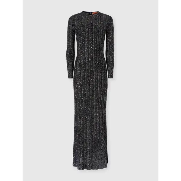 Missoni Long Crewneck Striped Knit Dress With Sequins