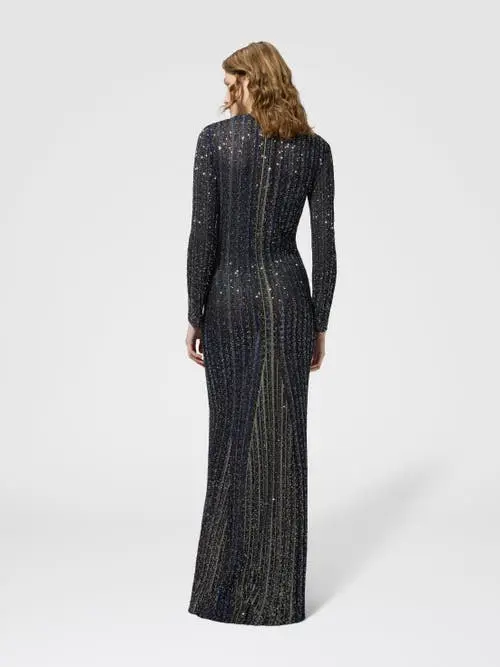 Missoni Long Crewneck Striped Knit Dress With Sequins