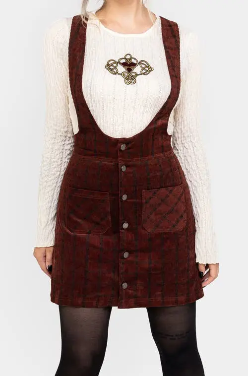DISTURBIA Terracotta Mini Pinafore Skirt - Orange