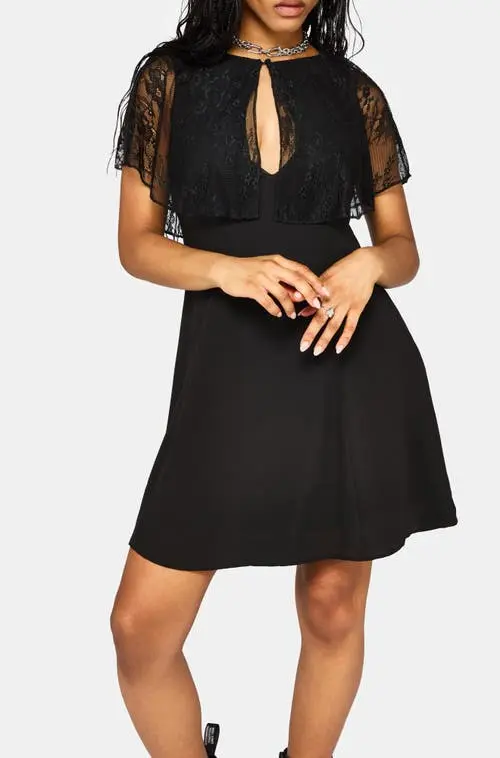 DISTURBIA Yasmine Lace Cape Keyhole Mini Dress