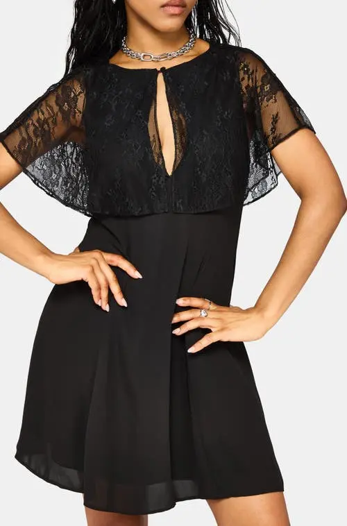 DISTURBIA Yasmine Lace Cape Keyhole Mini Dress