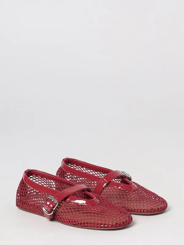 Alaïa Mary Jane Ballet Flats In Mesh Nylon With Patent Leather Trim - Brick Red