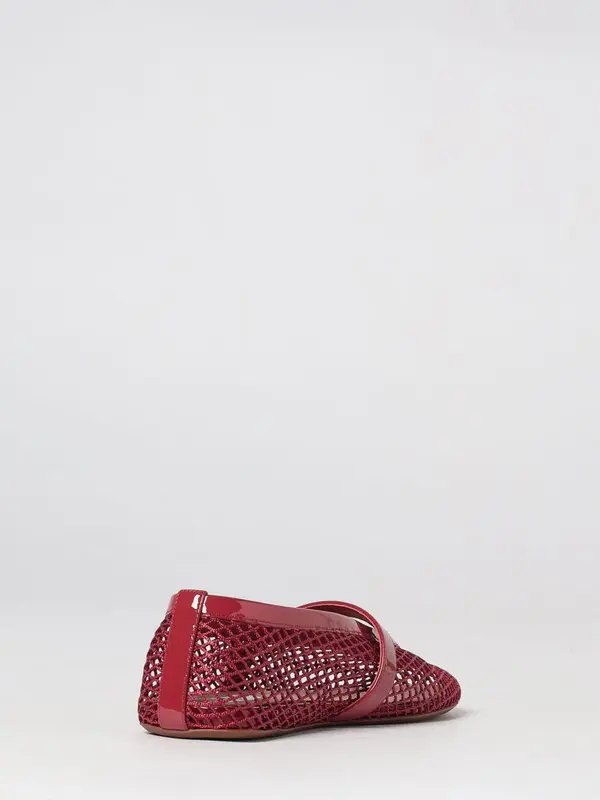 Alaïa Mary Jane Ballet Flats In Mesh Nylon With Patent Leather Trim - Brick Red