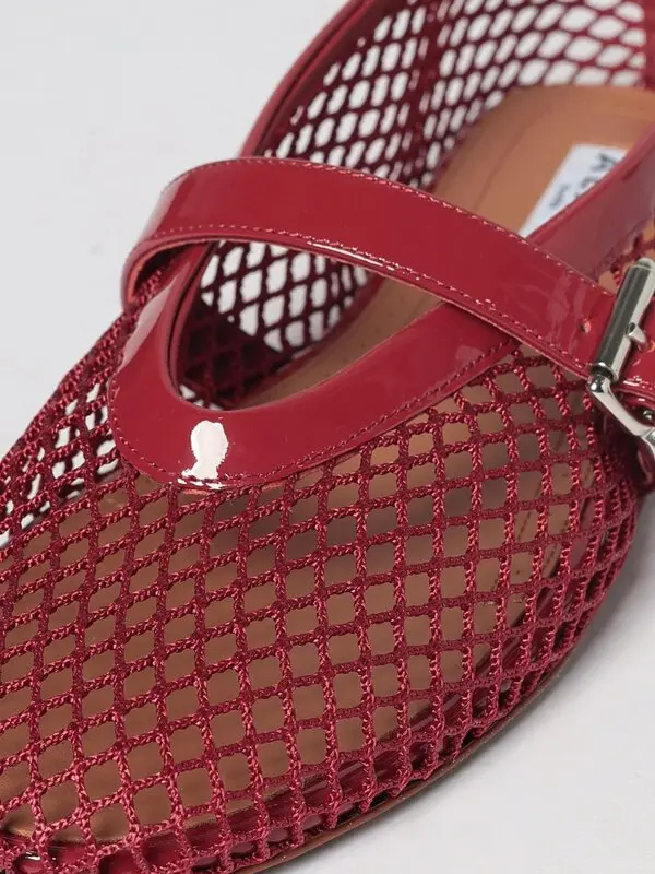 Alaïa Mary Jane Ballet Flats In Mesh Nylon With Patent Leather Trim - Brick Red