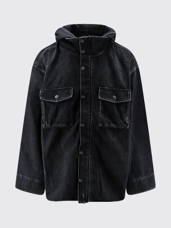 Balenciaga Relaxed Fit Denim Utility Jacket With High Neck