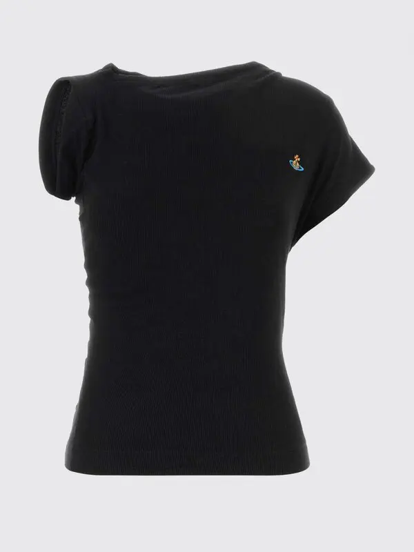 VIVIENNE WESTWOOD Asymmetric Orb Logo Slim Fit Top In Organic Cotton - Black
