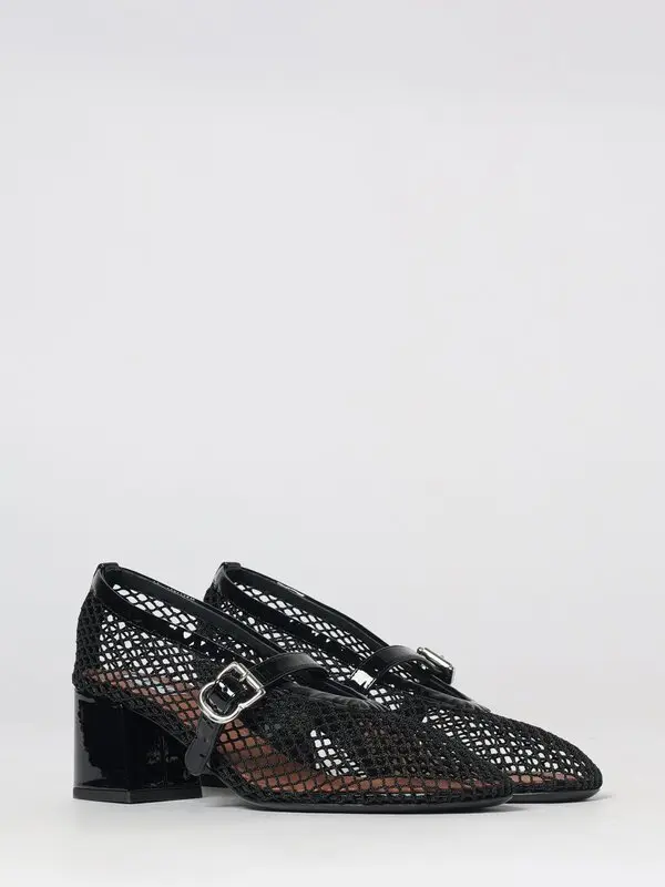 Alaïa Mary Jane Court Shoes In Patent Leather And Mesh With A Medium Block Heel - Black