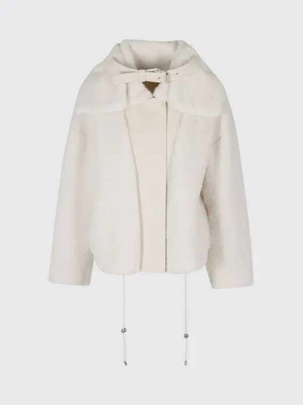 Sportmax Cropped Faux Fur Jacket With Drawstring And A Relaxed Fit - Ecru