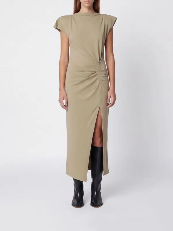Isabel Marant Étoile Nadela Draped Cotton Midi Sheath Dress With Side Slit - Bronze