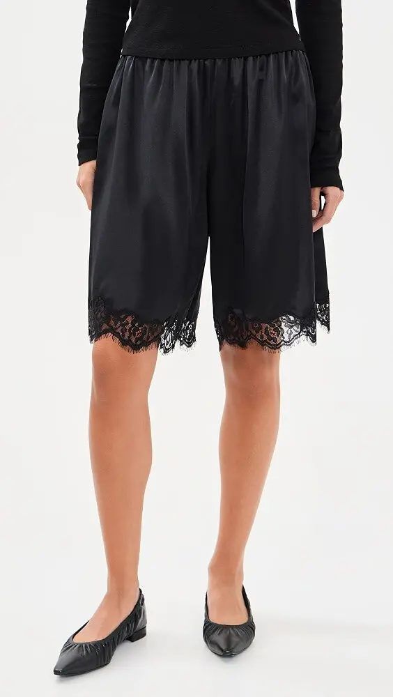REFORMATION Clara Silk Bermuda Shorts - Black