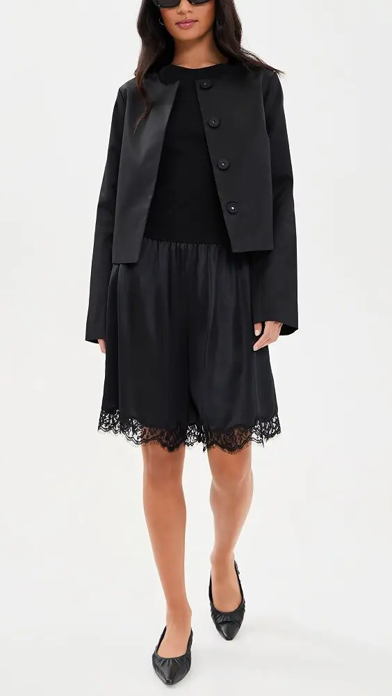 REFORMATION Clara Silk Bermuda Shorts - Black