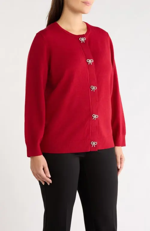 Anne Klein Embellished Bow Cardigan - Titian Red