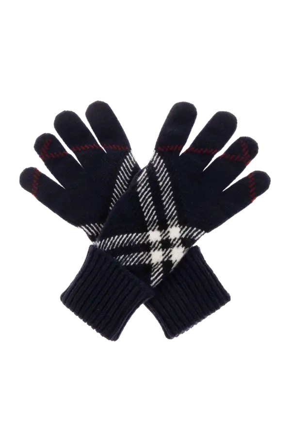 Burberry Navy Cashmere Tartan Gloves - Navy Blue