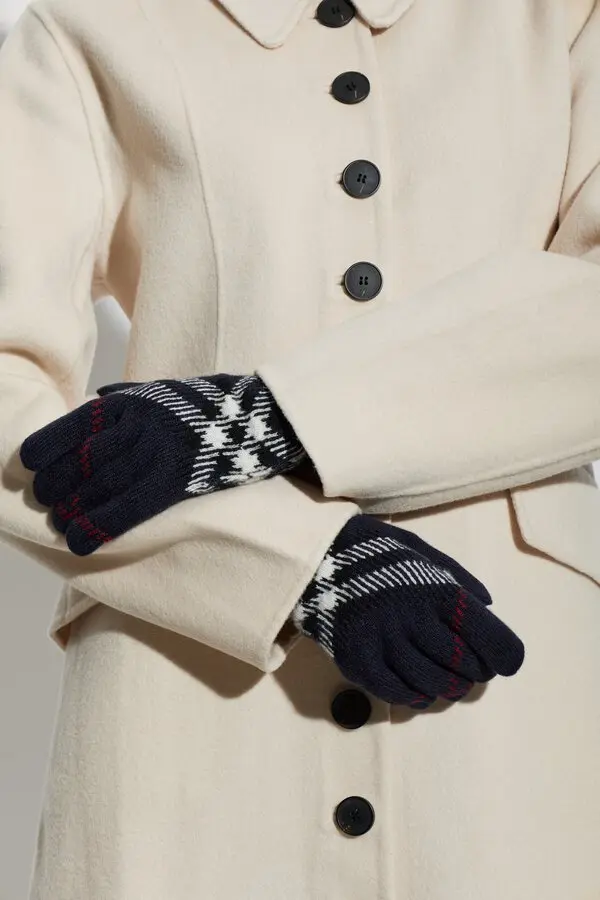 Burberry Navy Cashmere Tartan Gloves - Navy Blue