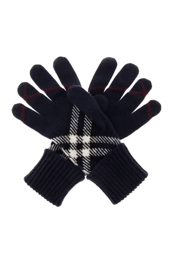Burberry Navy Cashmere Tartan Gloves - Navy Blue