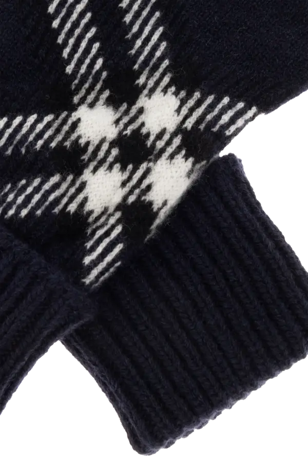 Burberry Navy Cashmere Tartan Gloves - Navy Blue
