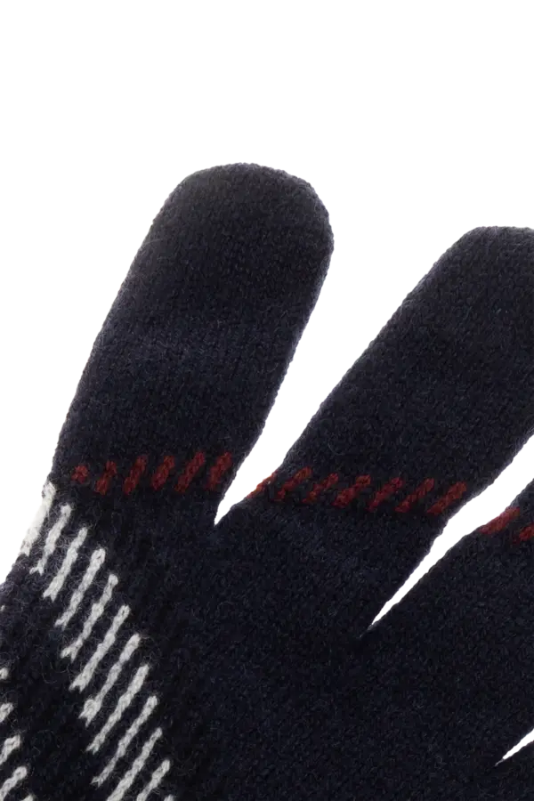 Burberry Navy Cashmere Tartan Gloves - Navy Blue