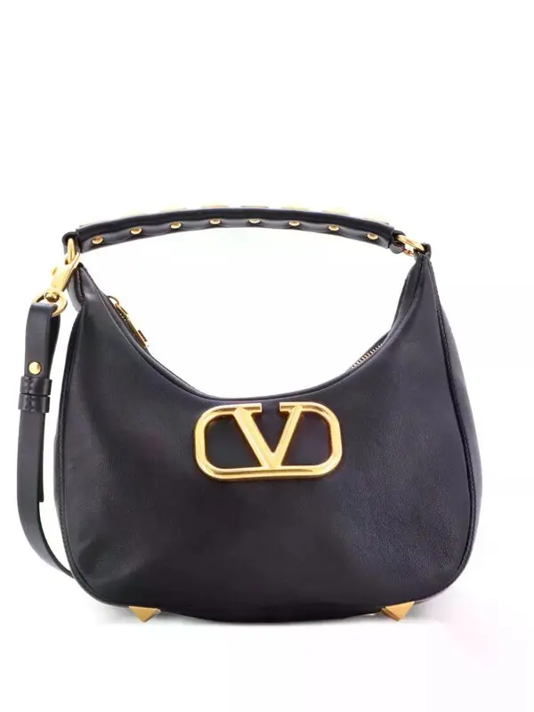 Valentino Garavani Stud Sign Zip Leather Hobo Bag - Black