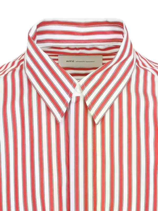 AMI Paris Vertical-stripe Cotton Shirt - Red