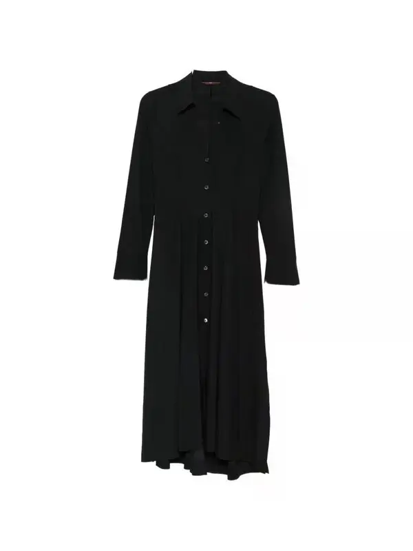 High Button-up Long-sleeve Midi Dress