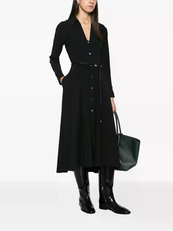 High Button-up Long-sleeve Midi Dress