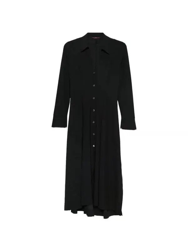 High Button-up Long-sleeve Midi Dress