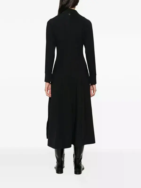 High Button-up Long-sleeve Midi Dress