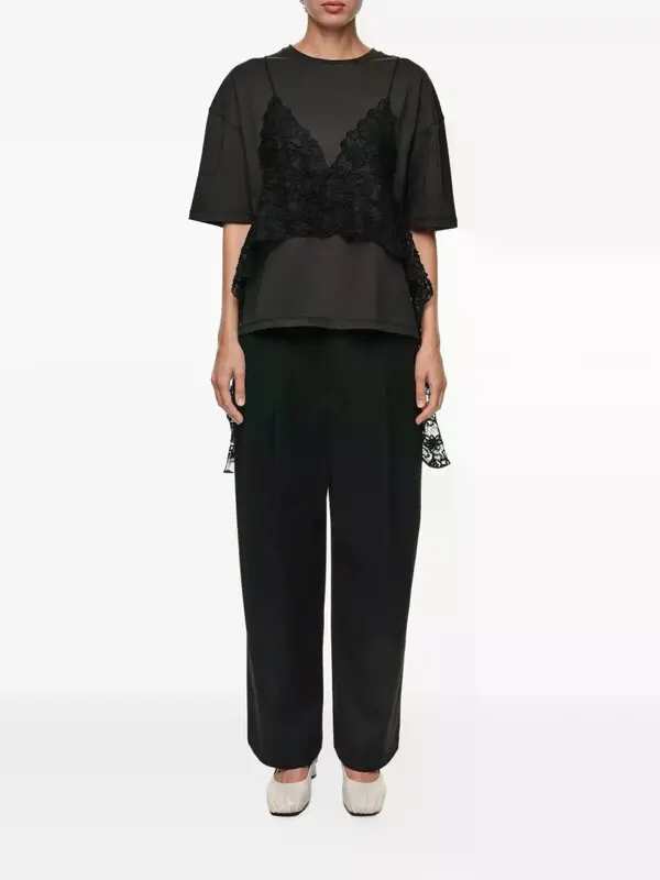 Bimba Y Lola Faded T-shirt Top With Lace Overlay - Black