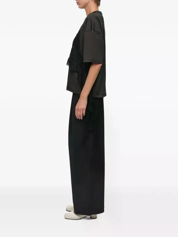 Bimba Y Lola Faded T-shirt Top With Lace Overlay - Black