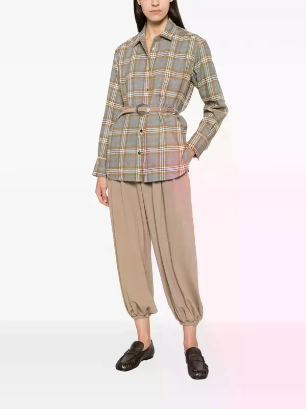 A.SHIRT MILANO Slim Check-pattern Curved-hem Shirt