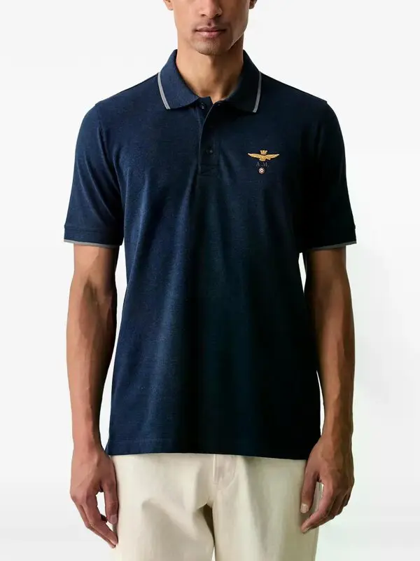 AERONAUTICA MILITARE Embroidered-logo Tipped Polo Shirt - Blue