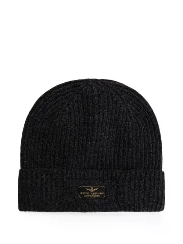 AERONAUTICA MILITARE Ribbed-knit Logo-patch Beanie Hat - Grey