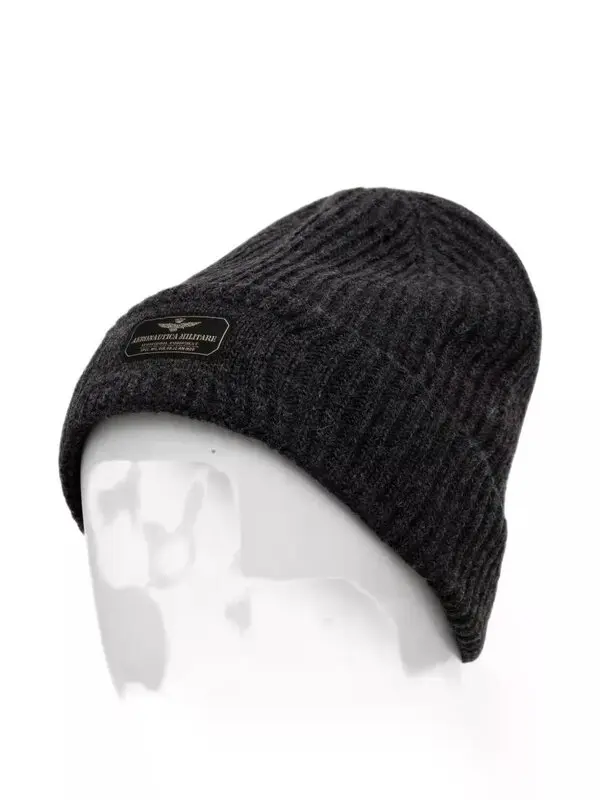 AERONAUTICA MILITARE Ribbed-knit Logo-patch Beanie Hat - Grey