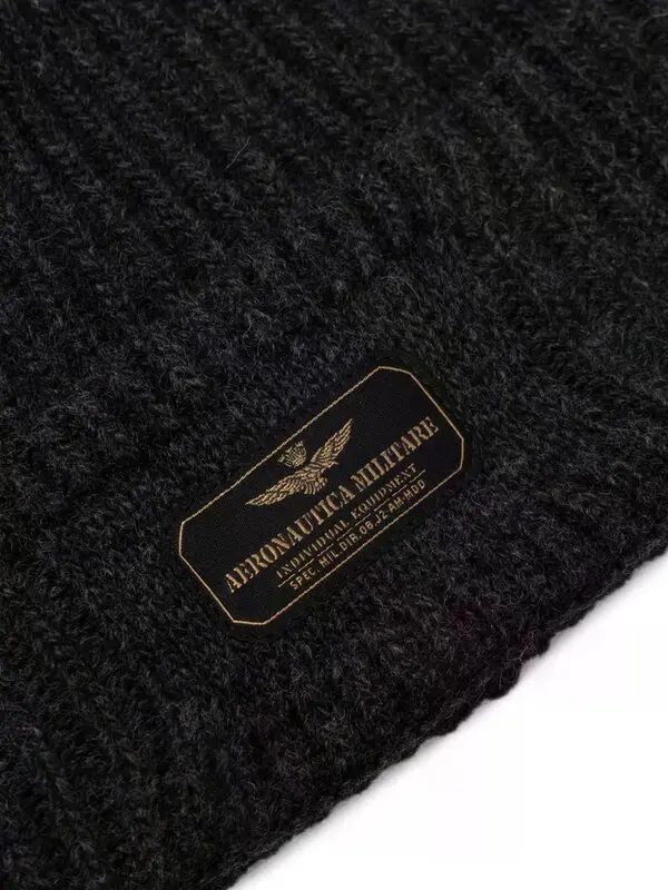 AERONAUTICA MILITARE Ribbed-knit Logo-patch Beanie Hat - Grey
