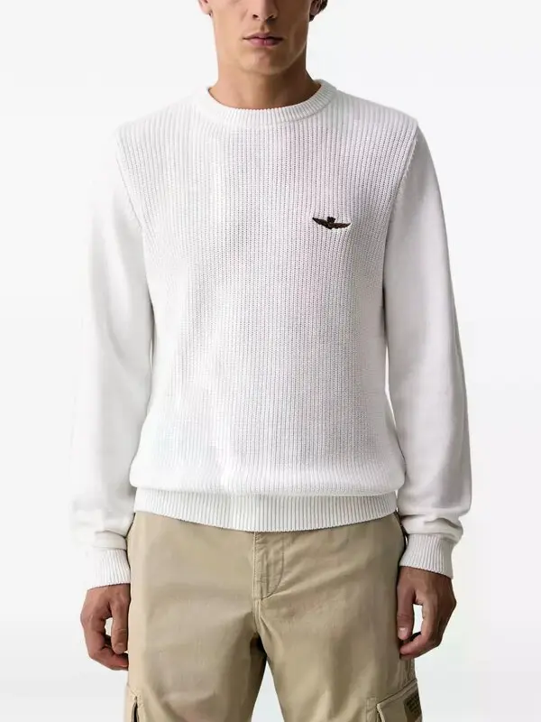 AERONAUTICA MILITARE Logo-embroidered Ribbed-knit Sweater - White