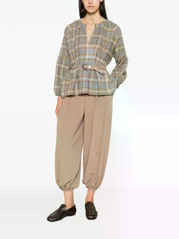 A.SHIRT MILANO Marella Check-pattern Puff-sleeve Blouse