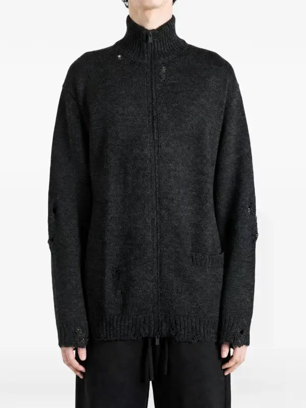 Yohji Yamamoto Distressed Zip-up Sweater