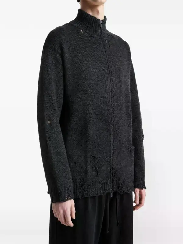 Yohji Yamamoto Distressed Zip-up Sweater