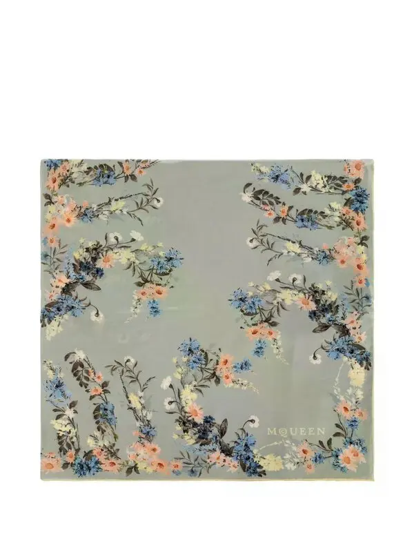 Alexander McQueen Floral-motif Silk Scarf - Green