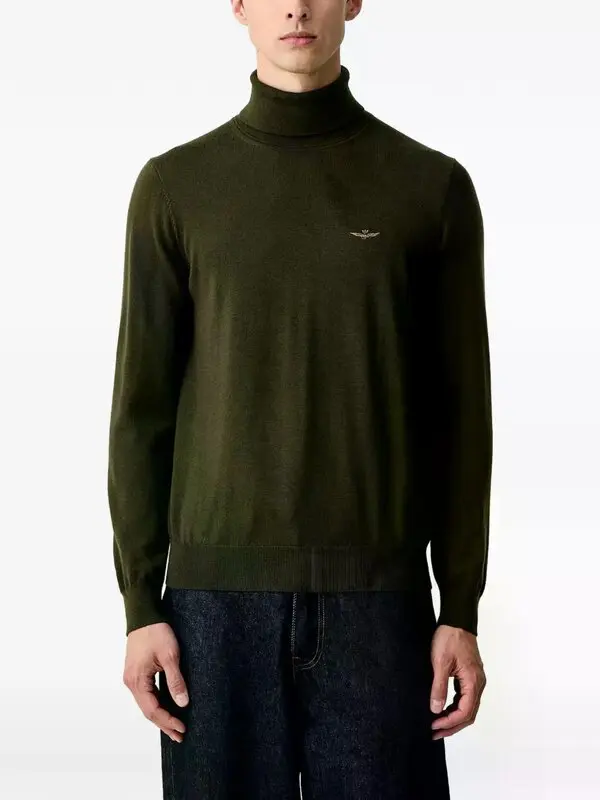 AERONAUTICA MILITARE Logo-embroidered Roll-neck Sweater - Green