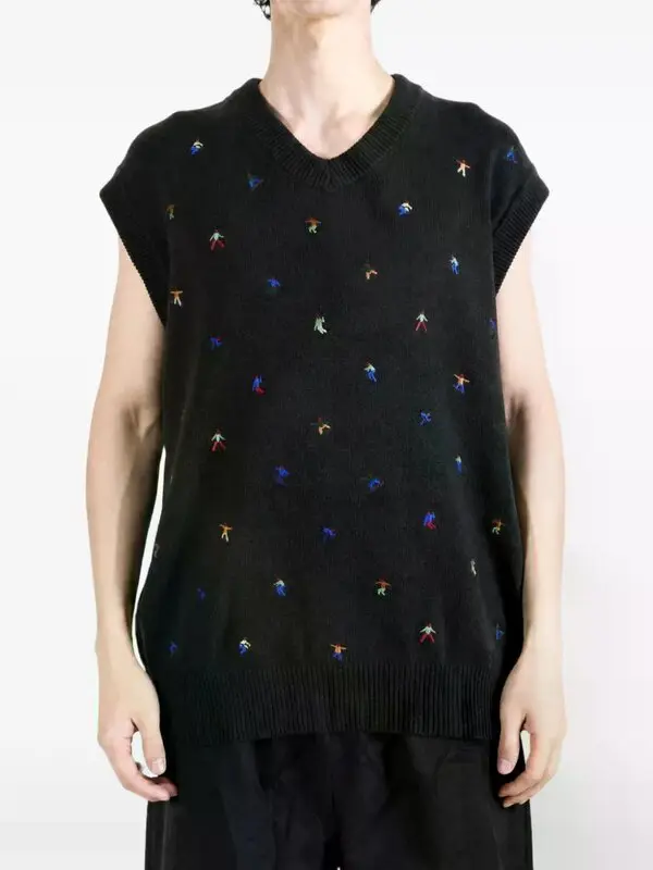 VOWELS Embroidered V-neck Vest